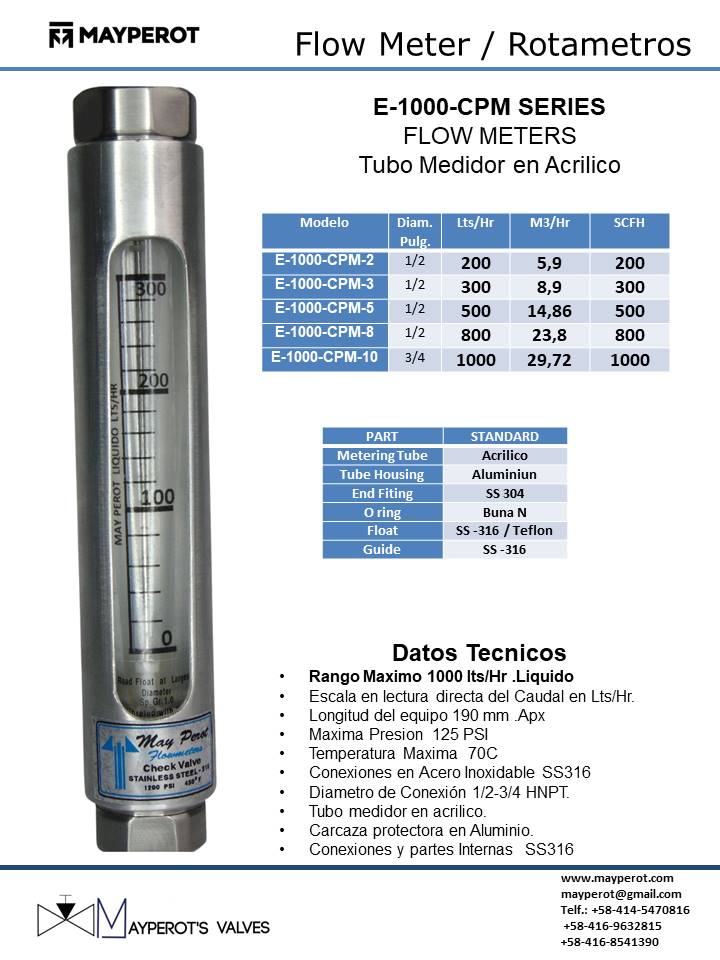 Rotametro en Acrilico.Medidor de Caudal y flujo